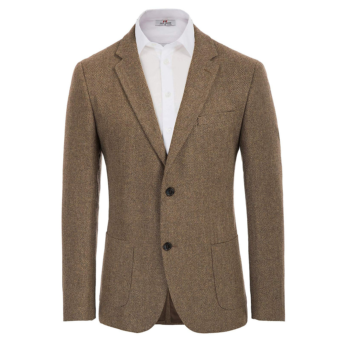 Men's Irish Wool Blend Blazer Notch Lapel Herringbone Tweed Sport Coat Coffee L