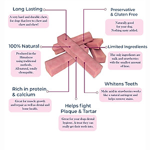 Himalayan Dog Chews Long Lasting - Strawberry Yak Cheese Dental Chews for Dogs | Promotes Healthy Teeth & Bones | Healthy Dog Treats for Large Dogs (14.81oz, Pack of 3) Pawfect