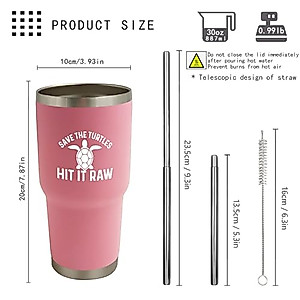 liabiliies Travel Coffee Tumbler 30 oz save the turtles hit it raw Tumbler with Lid and Straw Insulated Tumblers Stainless Steel Tumbler