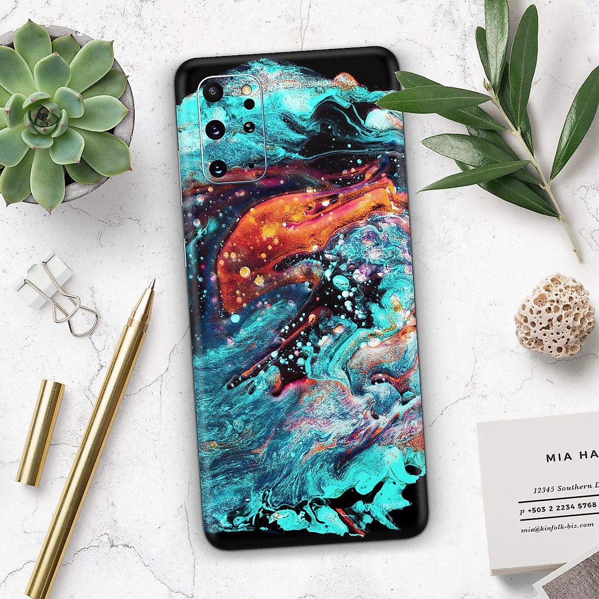 DesignSkinz Liquid Abstract Paint V21 Protective Vinyl Decal Wrap Skin Cover Compatible with The Samsung Galaxy S20 (Screen Trim & Back Glass Skin)