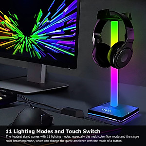 RGB Gaming Headset Stand Type C USB LED Headphone Holder for Desk Desktop Mood Lighting, Sleeping Light Table Lamps Daily Night Lights