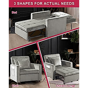 Litbird Convertible Chair Sleeper Bed, Futon Chair Turns Into Bed, Sofa Chair for Living Room, 3 in 1, Imitation Flannel, Sky Gray