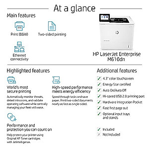 HP LaserJet Enterprise M610dn Monochrome Printer with built-in Ethernet & 2-sided printing (7PS82A)