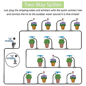 Bonviee 100FT Drip Irrigation Kit, Quick-Connect Garden Watering System for Outdoor Plants with 1/4 inch Blank Tubing Adjustable Emitters Sprinkler for Raised Bed Lawn Greenhouse Flower Pot