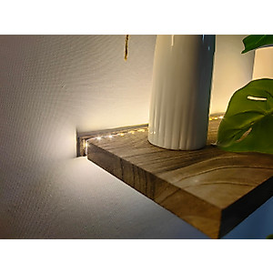 Floating Shelves for Wall Decor Wood Wall Mounted Shelves with LED Lights Set of 2, Sturdy Rustic Wood Shelves Farmhouse Shelf Hanging for Bedroom, Bathroom, Living Room, Kitchen (Battery powwer)