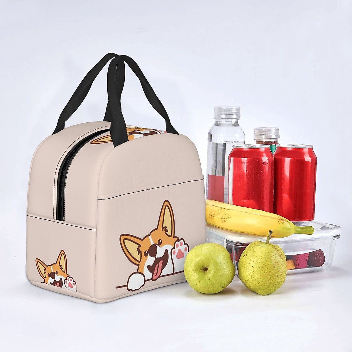 Lunch Bag Cute Welsh Corgi Dog Waving Paw Insulated Lunch Box Teen School Reusable Bags Meal Portable Container Tote For Boys Girls Travel Work Picnic Boxes