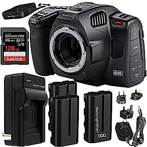 Blackmagic Design Pocket Cinema Camera 6K Pro (EF Mount) with SanDisk Extreme PRO 128GB SDXC Memory Card (UHS-I/V30/U3/Class-10), 2X Seller Supplied Replacement Batteries & More