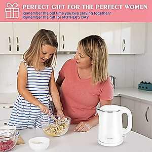 Secura Stainless Steel Double Wall Electric Kettle Water Heater for Tea Coffee w/Auto Shut-Off and Boil-Dry Protection, 1.0L (White)