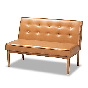 BOWERY HILL Faux Leather Upholstered and Brown Finished Wood 2-Piece Bench