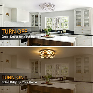 Bargeni Flush Mount Ceiling Light,13-inch Ceiling Light Fixture,3-Light Kitchen Light Fixtures,Rustic Antique White Finish,Farmhouse Light Fixtures for Bedroom,Living Room,Kitchen,Hallway and Foyer