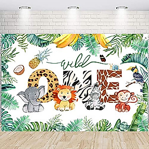 HIPEEWO Wild One Birthday Decorations - Jungle Theme Party Supplies for First Birthday, Balloons Garland Arch, High Chair Banner, Balloon Boxes, Backdrop, Crown, Animal Safari 1st Birthday Decorations