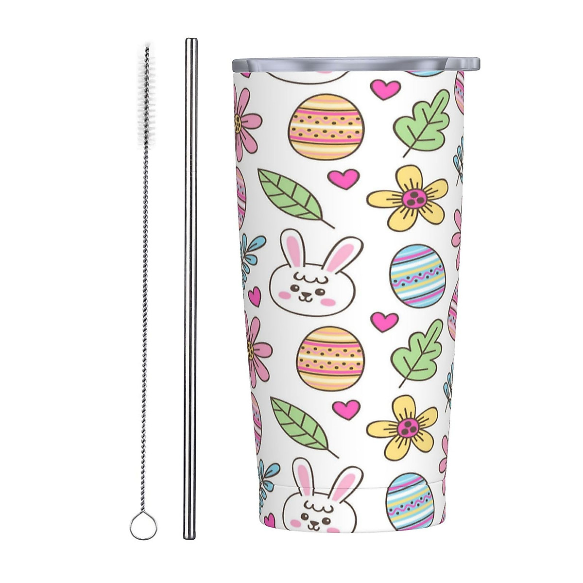 ayvcxui plants flower with easter eggs Stainless Steel Insulated Tumbler 20 Oz Water Bottle Coffee Mug Coffee Mug With Lid Straw Gifts