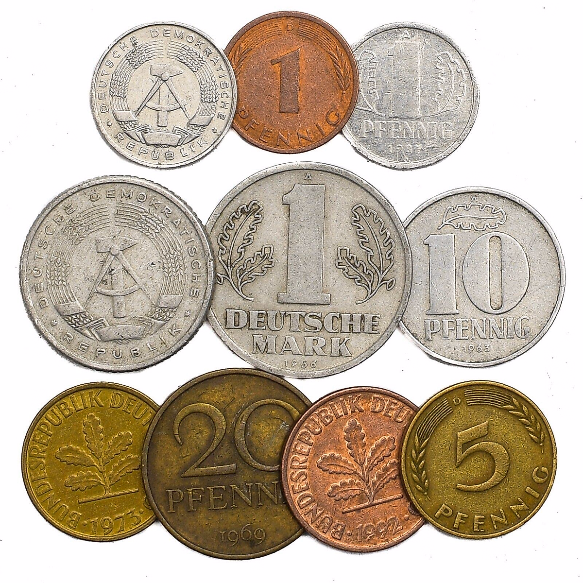 Germany 10 Mixed Coins | East and West German | Pfennig | Mark | 1948-2001