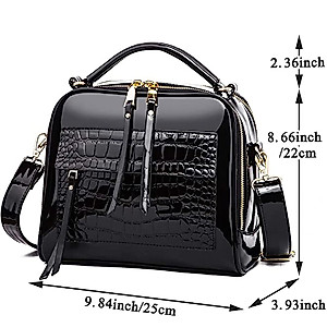 ZiMing Glossy Patent Leather Handbags for Women Crossbody Bag Satchel Shoulder Bag with Top Handle Purses Zip Medium Tote Bag-Black