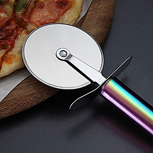 Berglander Pizza Wheel, Rainbow Handle Stainless Steel Pizza Cutter, Super Sharp Pizza Slicer With Titanium Colorful Plating, Pastry Cutter, Easy to Clean And Stored (Rainbow Handle)