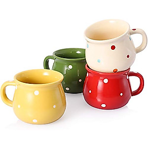 AVLA Ceramic Campfire Coffee Mugs Set of 4, 10 Ounce Porcelain Specialty Coffee Drinks Hot Chocolate Mugs with Handle, Creative Mug Tea Cup Set for Kids Party, Polk Dot, Assorted Color