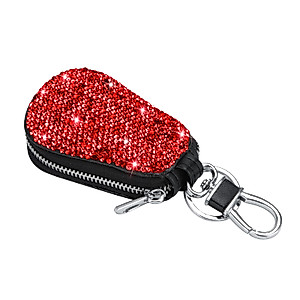 eing Car Key Case Leather Auto Smart Keychain Holder Metal Hook and Keyring Zipper Bag for Remote Key Fob, Bling Crystal Key Ring with Pouch Bag,Handbag Charms Purse Keychain for Women - (5Pack,Red)