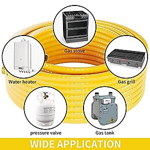 100FT 1/2 '' Flexible Gas Line,CSST Corrugated Stainless Steel Tubing,Natural Gas Line Pipe Propane Conversion Kit Grill Hose with 2 Male Adapter Fittings