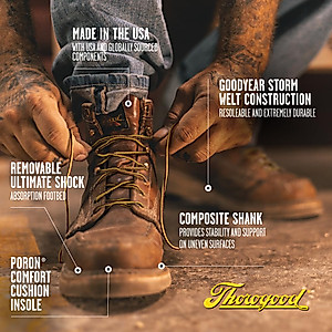 Thorogood American Heritage 6” Steel Toe Work Boots for Men - Full-Grain Leather with Moc Toe, Slip-Resistant Wedge Outsole, and Comfort Insole; EH Rated, Crazyhorse - 9.5-2E