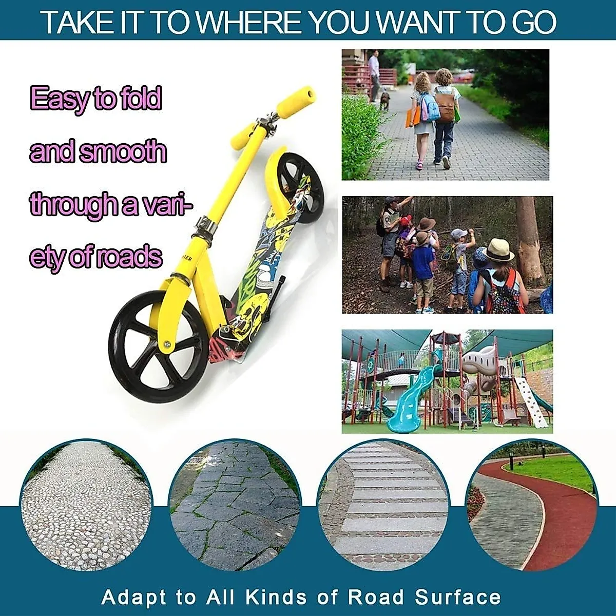 ygqtbc Scooters for Kids 8 Years and up - Featuring Quick-Release Folding System - Dual Suspension System + Scooter Shoulder Strap Big Wheels Great Scooters for Adults and Teens (Color : Yellow)