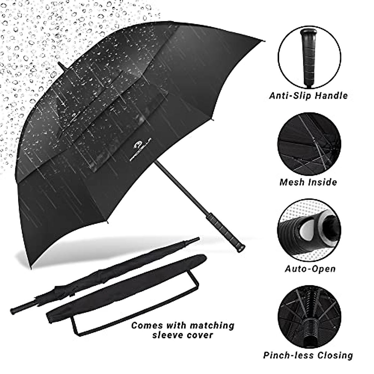 Procella 62 Inch Golf Umbrella Extra Large Automatic Open Windproof Waterproof Double Canopy Selected by World Top Golfers Oversize Vented Stick Umbrellas for Rain Best Golf Gifts for Men and Women