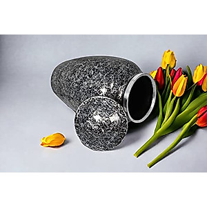 Cremation Urn for Ashes - Adult Funeral Urn Handcrafted - Affordable Urn for Ashes - Large Funeral Memorial with Elegant Finish for Cemetery Burial - Black/Silver