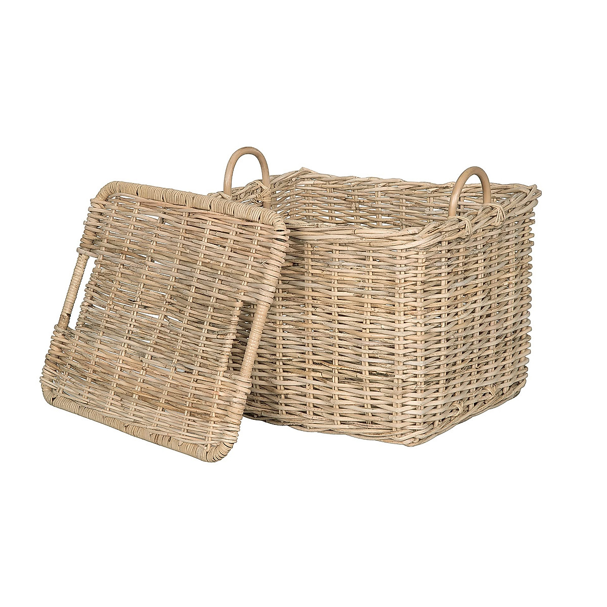 Rattan Core Rectangular Storage Basket with Lid, Natural, Large
