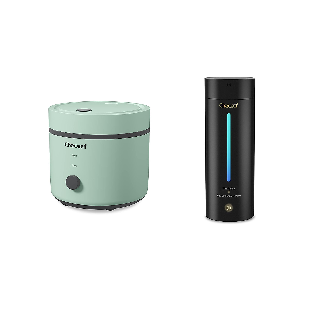 CHACEEF Rice Cooker 3-Cups Uncooked, 1.5L Small Rice Cooker & CHACEEF Travel Electric Kettle, 350ml Small Portable Kettle with 304 Stainless Steel