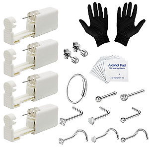 Nose Piercing Gun Kit - Canethy Disposable Nose Piercer Self Nose Pierce Kit with Nose Studs Portable Piercing Kit Household Body Piercing Kit Tools Piercing Supplies Piercing Kit
