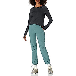 Amazon Essentials Women's Brushed Tech Stretch Long-Sleeve Crewneck Shirt (Available in Plus Size), Black/Space Dye, Medium