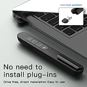 QUI Presentation Clicker, Hyperlink Volume Control Wireless Presenter,PPT PowerPoint Clicker, RF 2.4GHz USB Presentation Remote Control PowerPoint Presentation Clicker for Keynote/PPT/Mac/PC