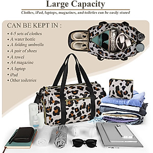 Pritent Gym Bag for Women with Shoe Compartment, Sport Gym Tote Bags Waterproof Travel Duffle Carry on Weekender Overnight Bag for Hospital Yoga Beach Maternity Mommy 20inch Leopard