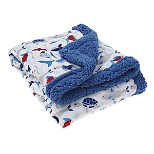 Posh Linens Shark Sherpa Blanket Blue: Soft Double Layer with Fun Ocean Design for Baby Boy Toddler Child