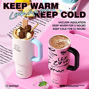 John Smith 40 oz Tumbler with Handle and Straw Reusable Stainless Steel Water Bottle Travel Mug Cupholder Friendly Gifts for Women Men Him Her (Pink)