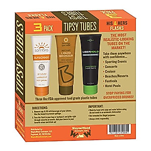 Tipsy Tubes Hidden Sunscreen Lotion Flask - Suntan Oil Flask-Sneak Smuggle Hide Booze and Alcohol - His and Her Flask for Concerts and Cruises - White Elephant Stocking Stuffer Gift