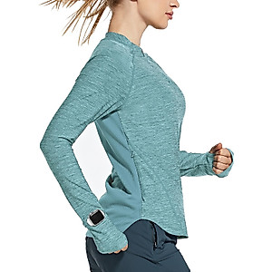 baleaf Women's Running Shirts Quick Dry Lightweight Long Sleeve Pullover UPF50+ Moisture Wicking Hiking Light Blue Size XL