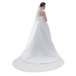 SAMKY 1T 1 Tier Beaded Edge Wedding Veil - White Cathedral Length 108" V119
