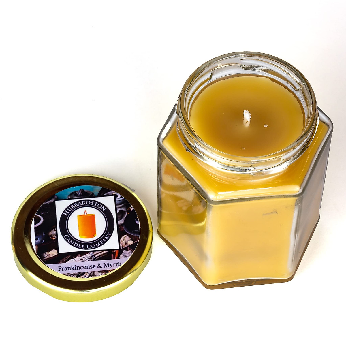 Frankincense & Myrrh Scented 100% Beeswax Jar Candle, 12 Ounce Hand Poured by Hubbardston Candle Company