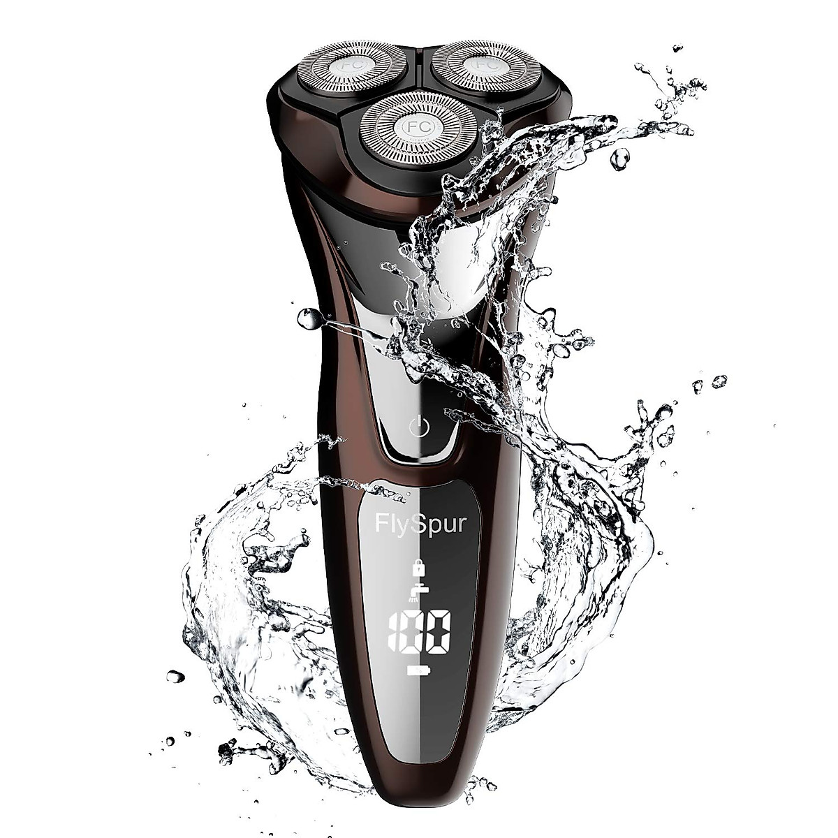 Electric Shavers for Men FlySpur 3D Rechargeable 100% Waterproof Men Rotary Electric Razor Wet Dry with Pop up Trimmer LED Display 120 Minutes Shaving (Brown)