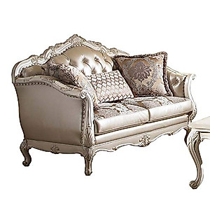 ACME Chantelle Loveseat w/3 Pillows - - Rose Gold PU/Fabric & Pearl White