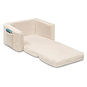 Delta Children Cozee Flip-Out Sherpa 2-in-1 Convertible Chair to Lounger for Kids, Cream