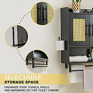 SUNTAGE Bathroom Wall Cabinet, Over Toilet Storage Cabinet w/2 Towel Bar, Paper Roll Holder & Adjustable Shelf in 9 Combinations, Medicine Cabinets Ideal for Bathroom, Living Room, Kitchen (Black)