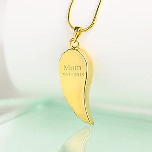 Perfect Memorials Custom Engraved Wing of an Angel 14k Gold Vermeil Cremation Jewelry (1 Cu/In) - Beautiful Keepsake Necklace/Memorial Urn Pendant For 1 Cu/In of Adult Human Ashes, Lock of Hair
