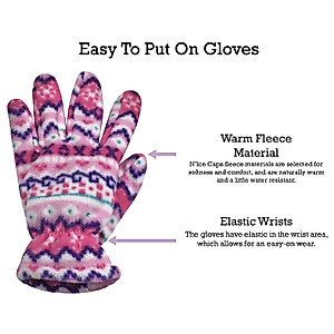 N'Ice Caps Girls Hat Gloves Set Kids Fleece Winter Warm Sherpa Lined Fair Isle (5-8 Years, Fuchsia Multicolor)