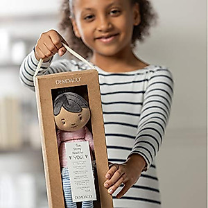 DEMDACO Beautiful Black Haired Girl 14 inch Plush Polyester Fabric Stuffed Doll Toy