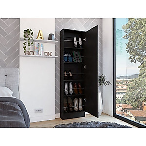 TUHOME Leto XL Shoe Rack with Mirror and 5 Inner Shelves, Black