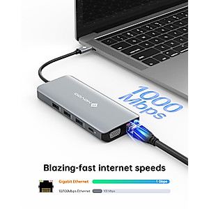 USB C Docking Station Dual HDMI Adapter, 11 in 1 Multi Display Docking Station Dual Monitor with 2 HDMI, VGA, 100W PD, 4 USB, USB C Hub Multiport Dongle Compatible with MacBook/Dell/HP/Lenovo Laptops