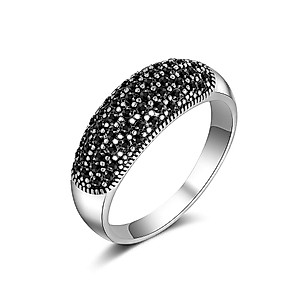 Mytys Vintage Style Statement Rings for Women Black Marcasite Elegant Wide Bands Ring Size 6