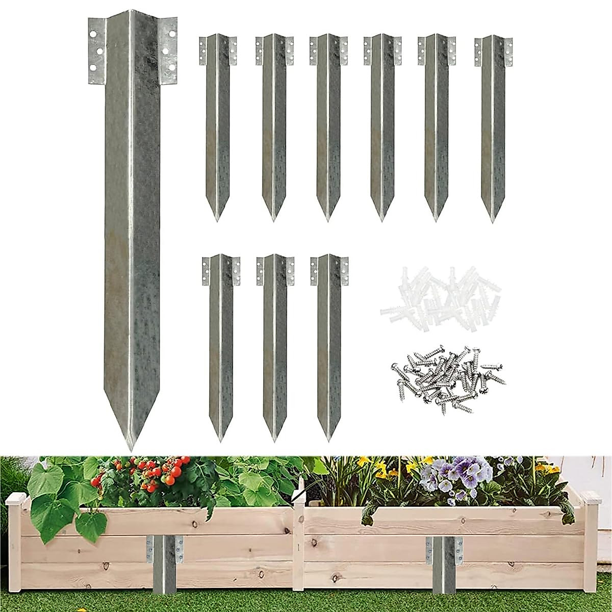10pcs Sleeper Stakes,Metal Stakes Heavy Duty,Fence Post Repair Stakes Anchors Ground Spikes, Metal Stakes for Ground,Raised Garden Bed,Wooden Garden Edging Border,Driveway,Path Edging