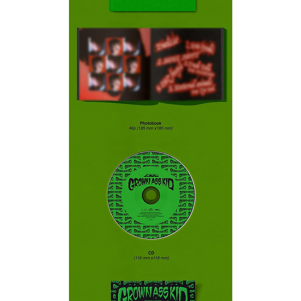 DREAMUS ZICO Grown Ass Kid 4th Mini Album PhotoBook Version CD+Poster on Pack+Photobook+Sticker+Tracking Sealed, GREEN